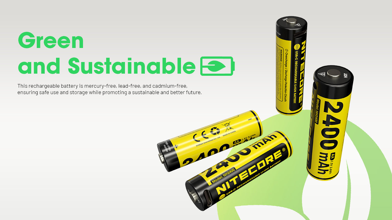 Nitecore NH2400 2400mAh USB C Rechargeable AA Battery 4 Pack Nitecore Store